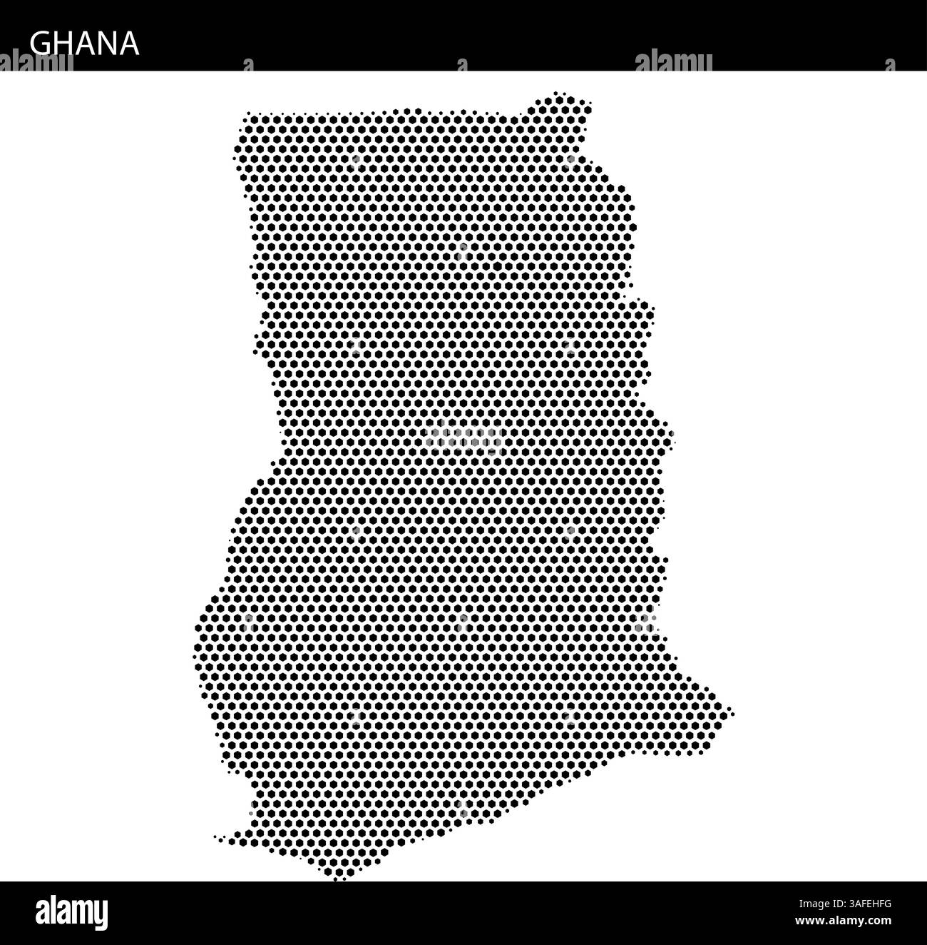 This artwork displays a dotted map of Ghana, emphasizing its unique ...