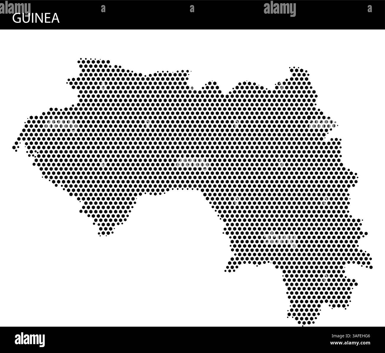 This visual displays a dotted map of Guinea, showcasing its geographic ...