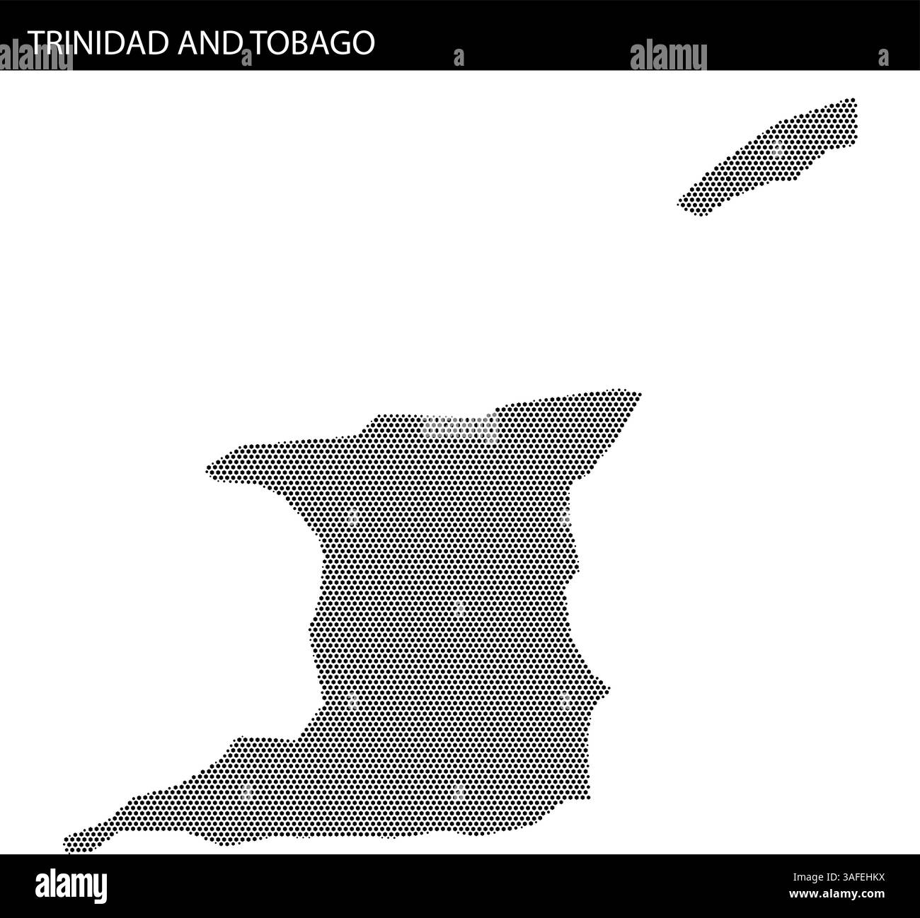 This map outline of Trinidad and Tobago displays a dotted pattern ...