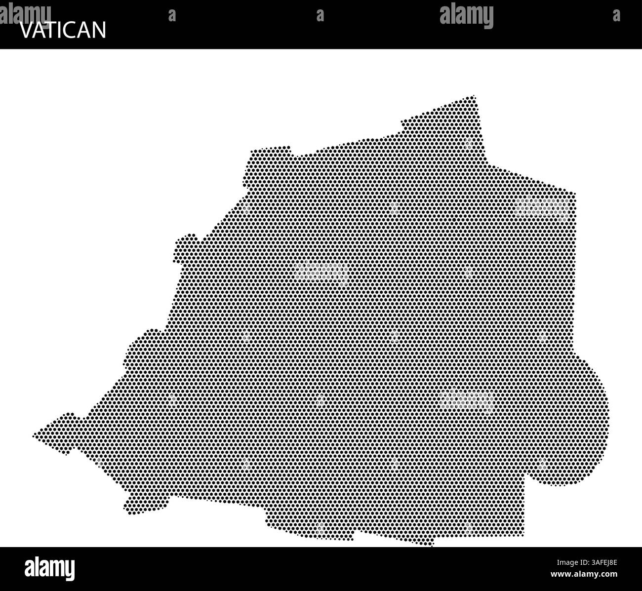 A black grid outline of Vatican City illustrates its unique shape on a ...