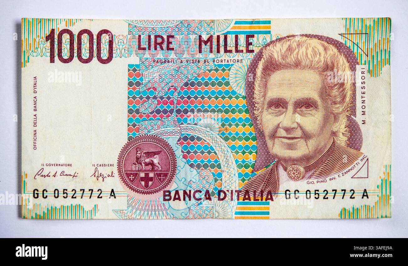 Still life of a now obsolete 1,000 Italian lire bank note Stock Photo ...