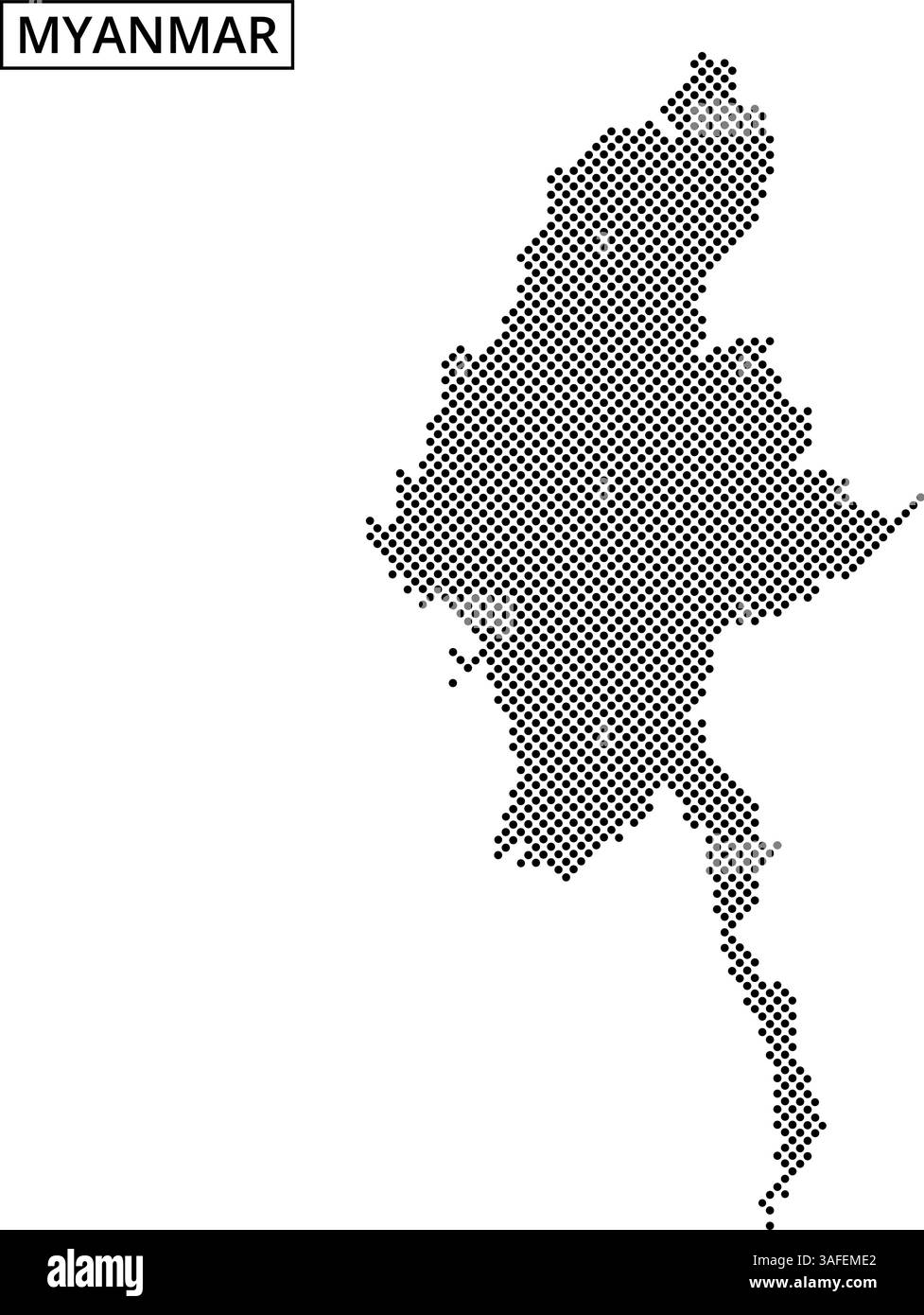 A clear representation of Myanmar's map outline with dotted patterns ...
