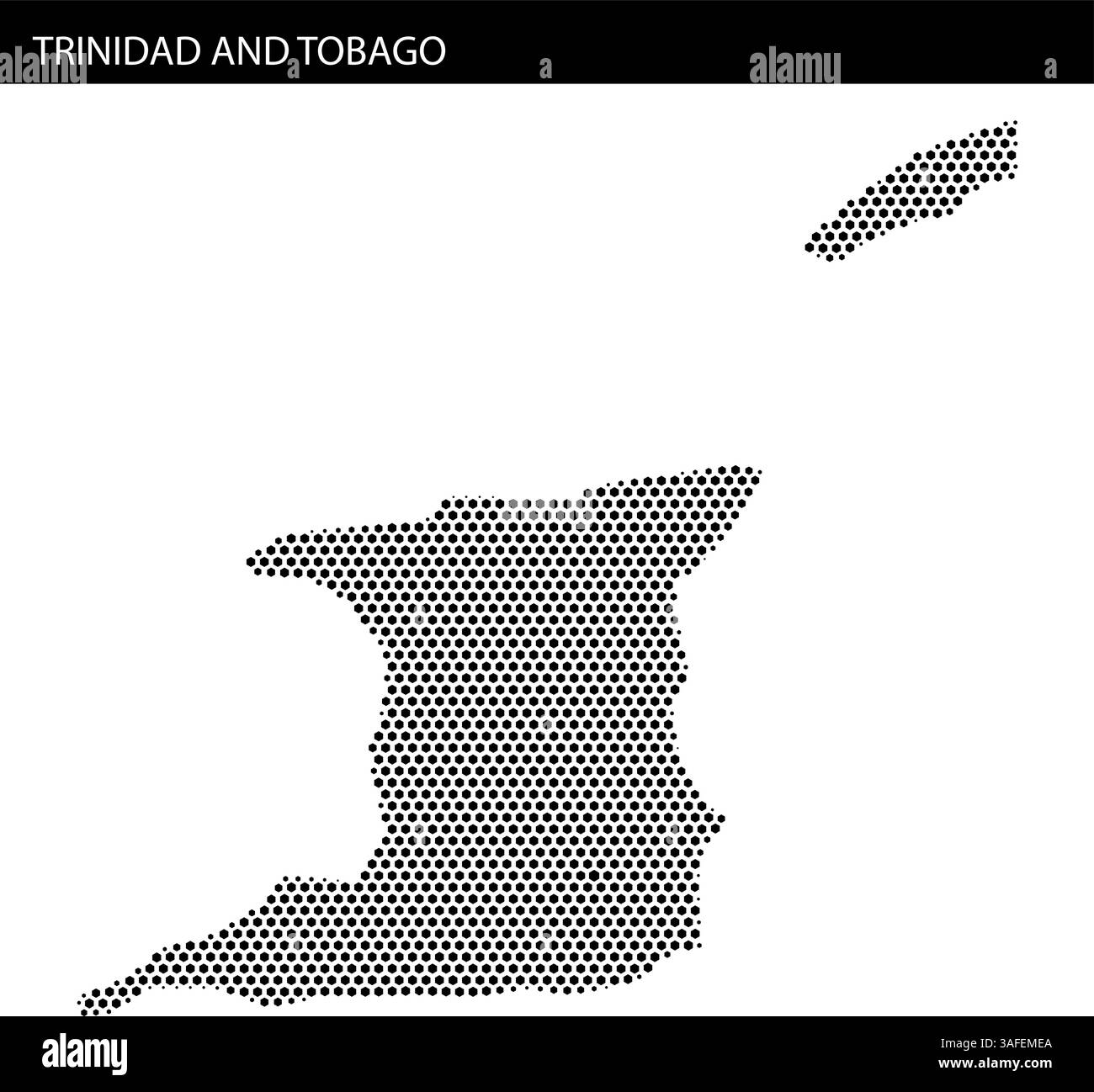 This map outline of Trinidad and Tobago displays a dotted pattern ...
