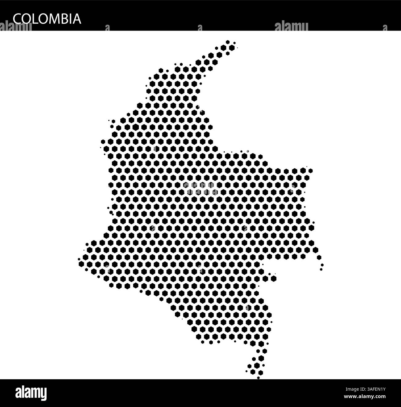 A dotted map of Colombia showcases the country's distinctive outline ...