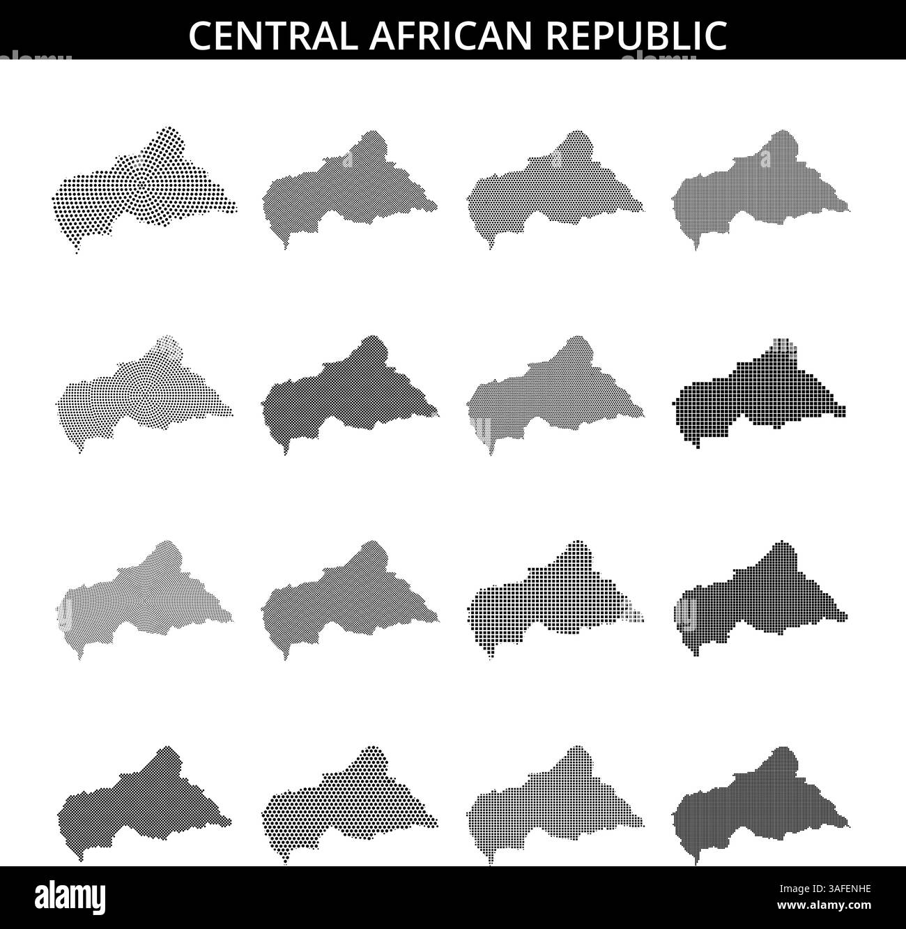 The outline of Central African Republic is displayed with a dotted ...