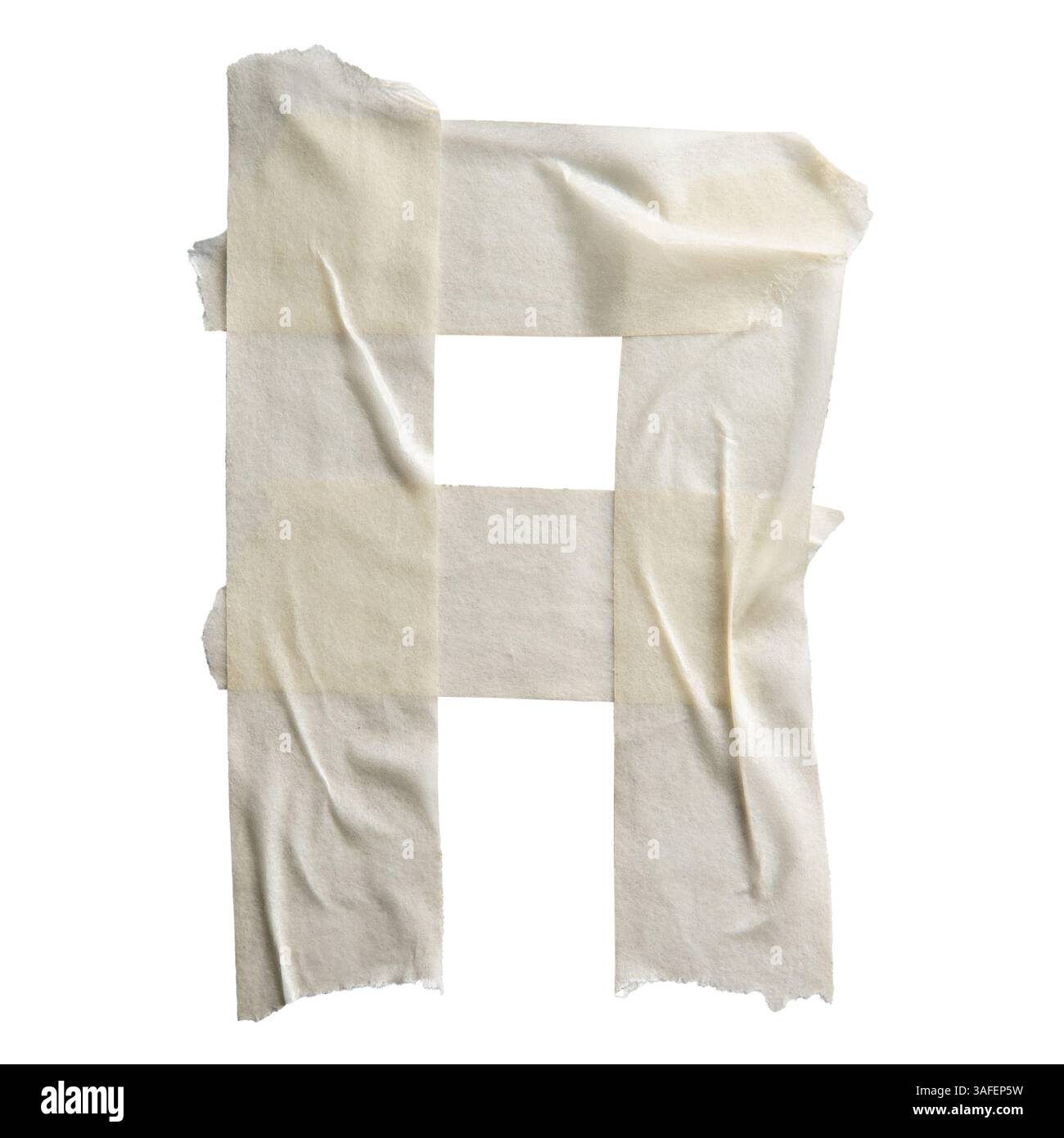 Letter A made of off-white color masking tape on white background with ...