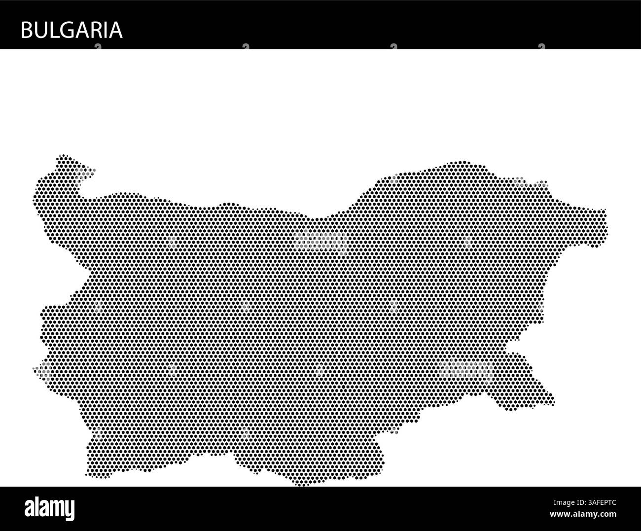 Detailed outline of Bulgaria presented in a dotted style, highlighting ...