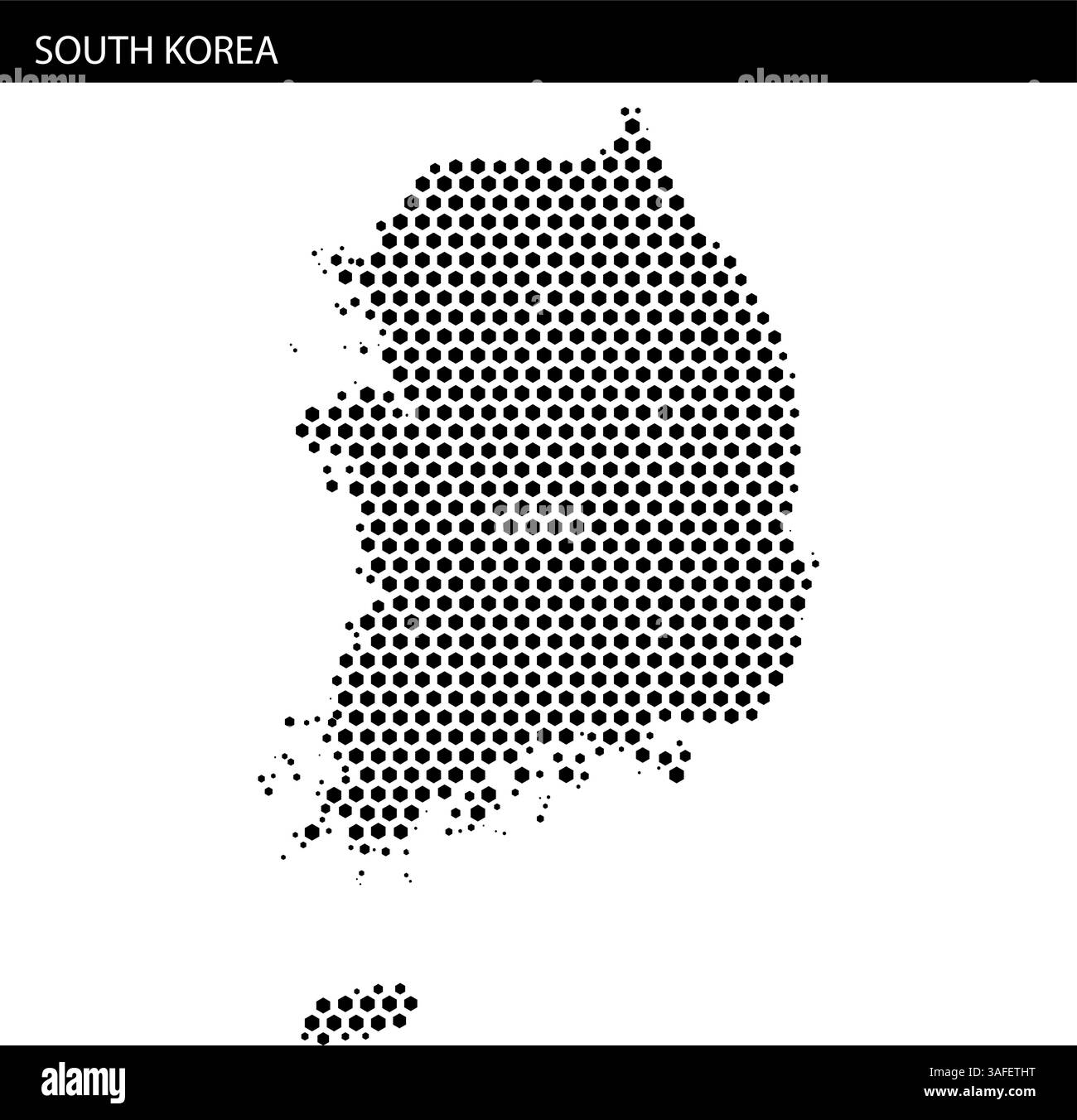 Dotted map of South Korea showcasing its unique shape against a plain ...