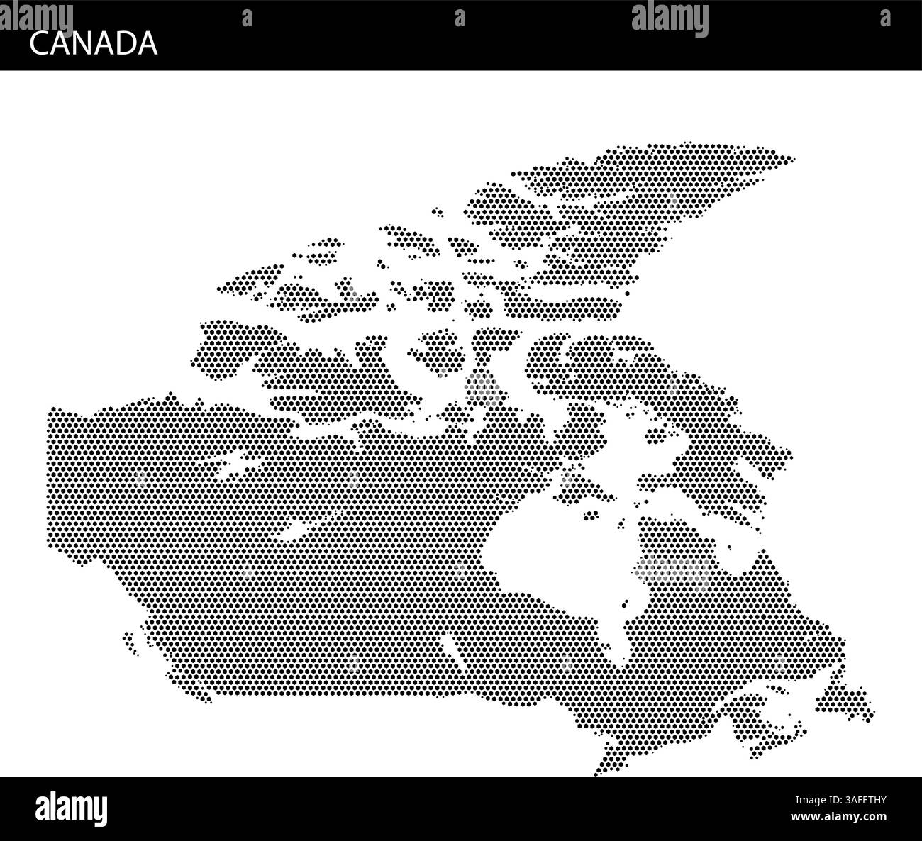 A dotted representation of Canada highlights its geographical features ...