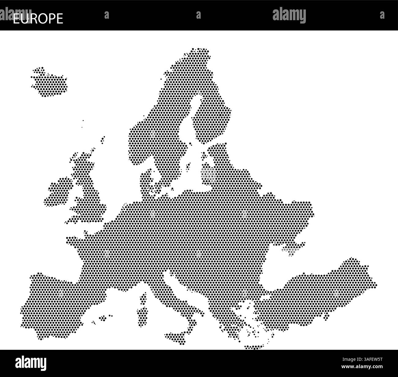 A dotted representation of Europe, showcasing countries and borders in ...