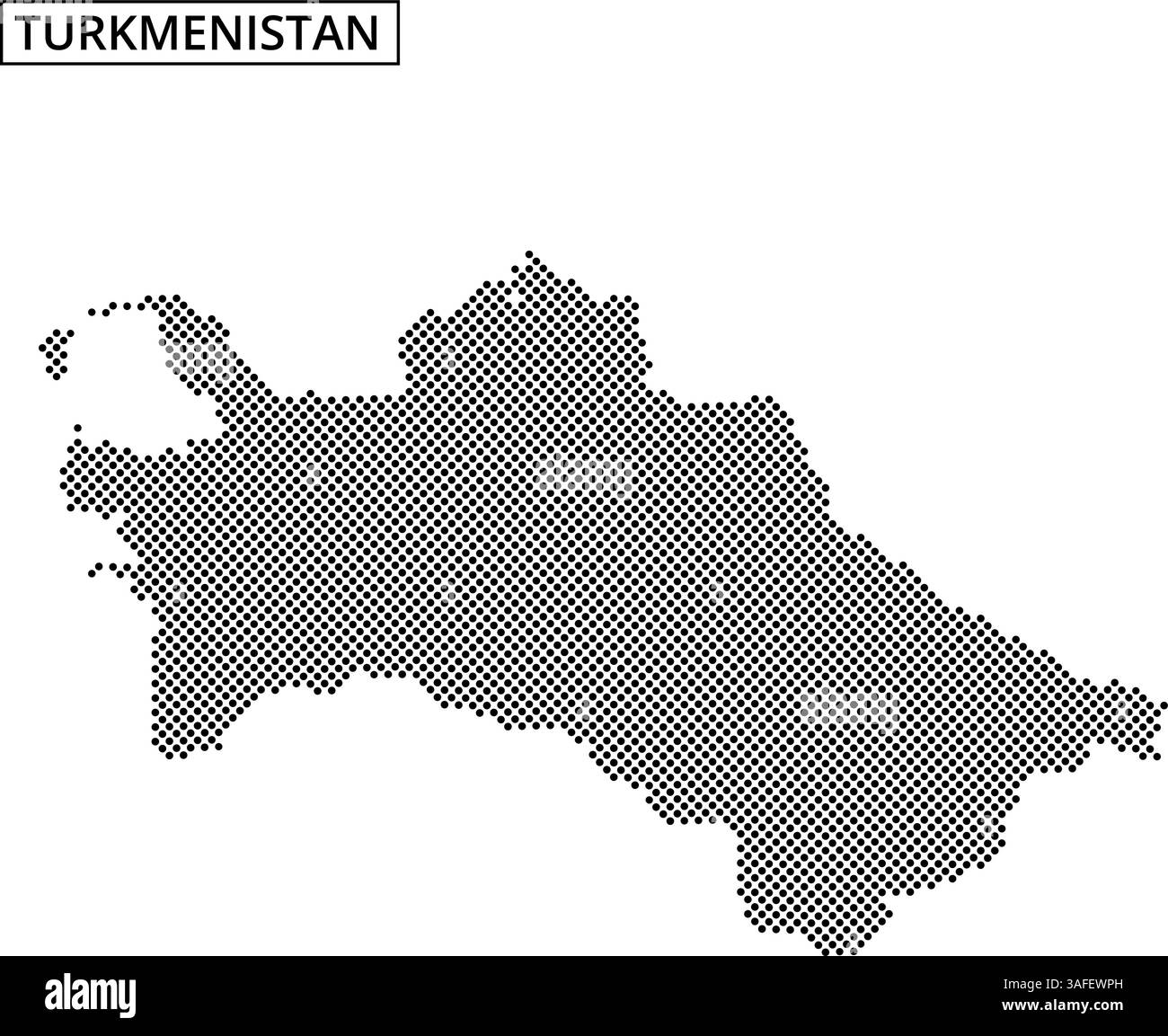The distinctive outline of Turkmenistan is created using a dotted ...