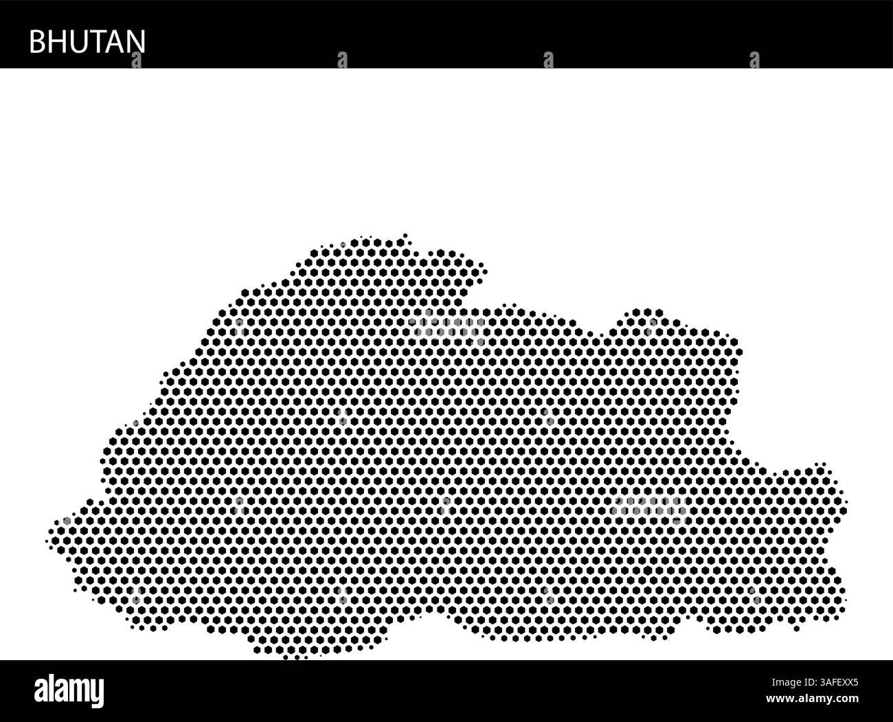 The distinctive outline of Bhutan is depicted with a unique dot pattern ...