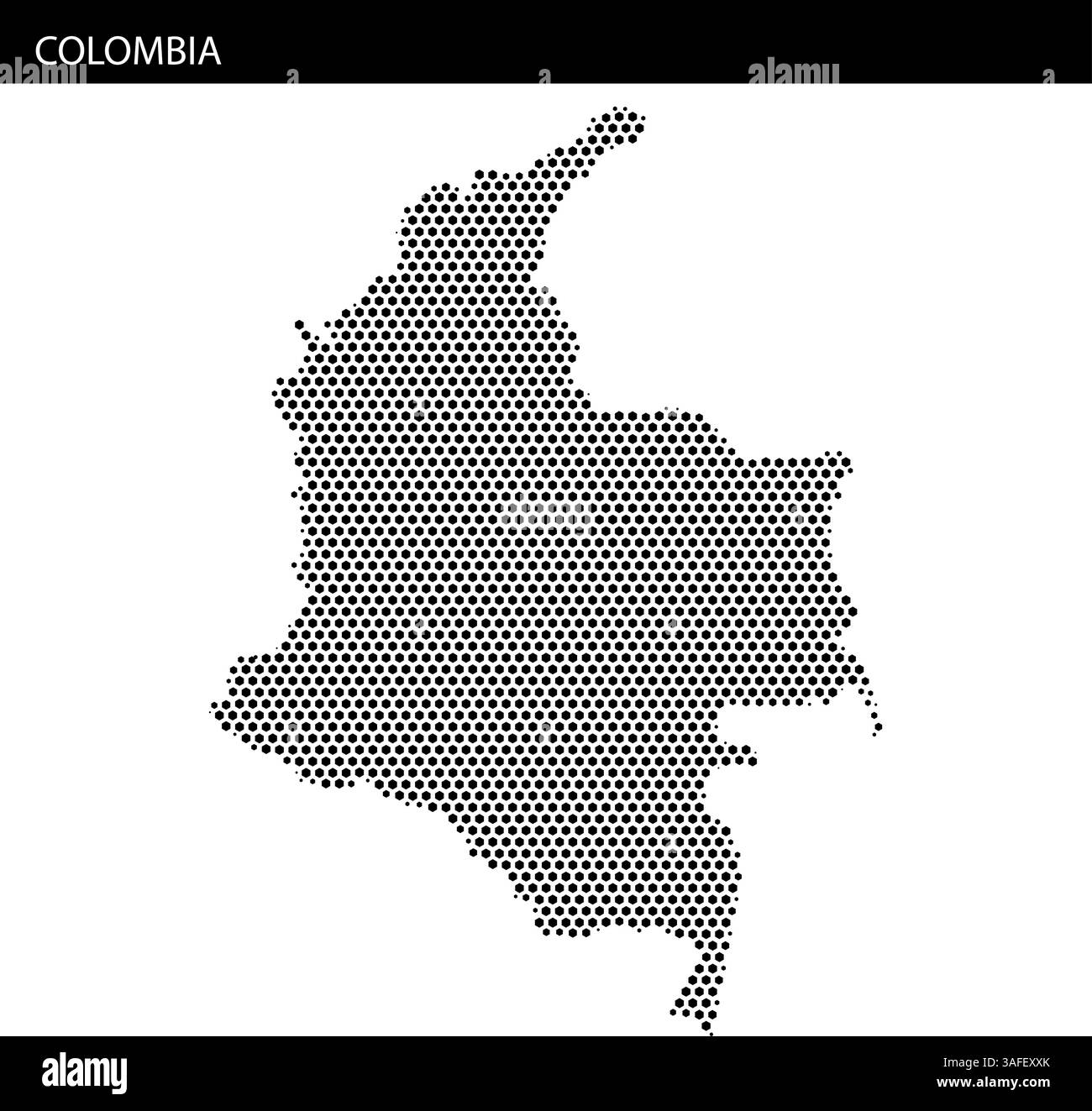 A dotted map of Colombia showcases the country's distinctive outline ...