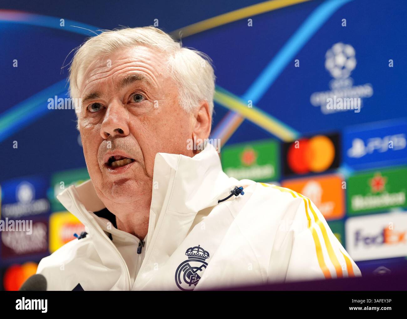 Real Madrid manager Carlo Ancelotti during a press conference at the ...