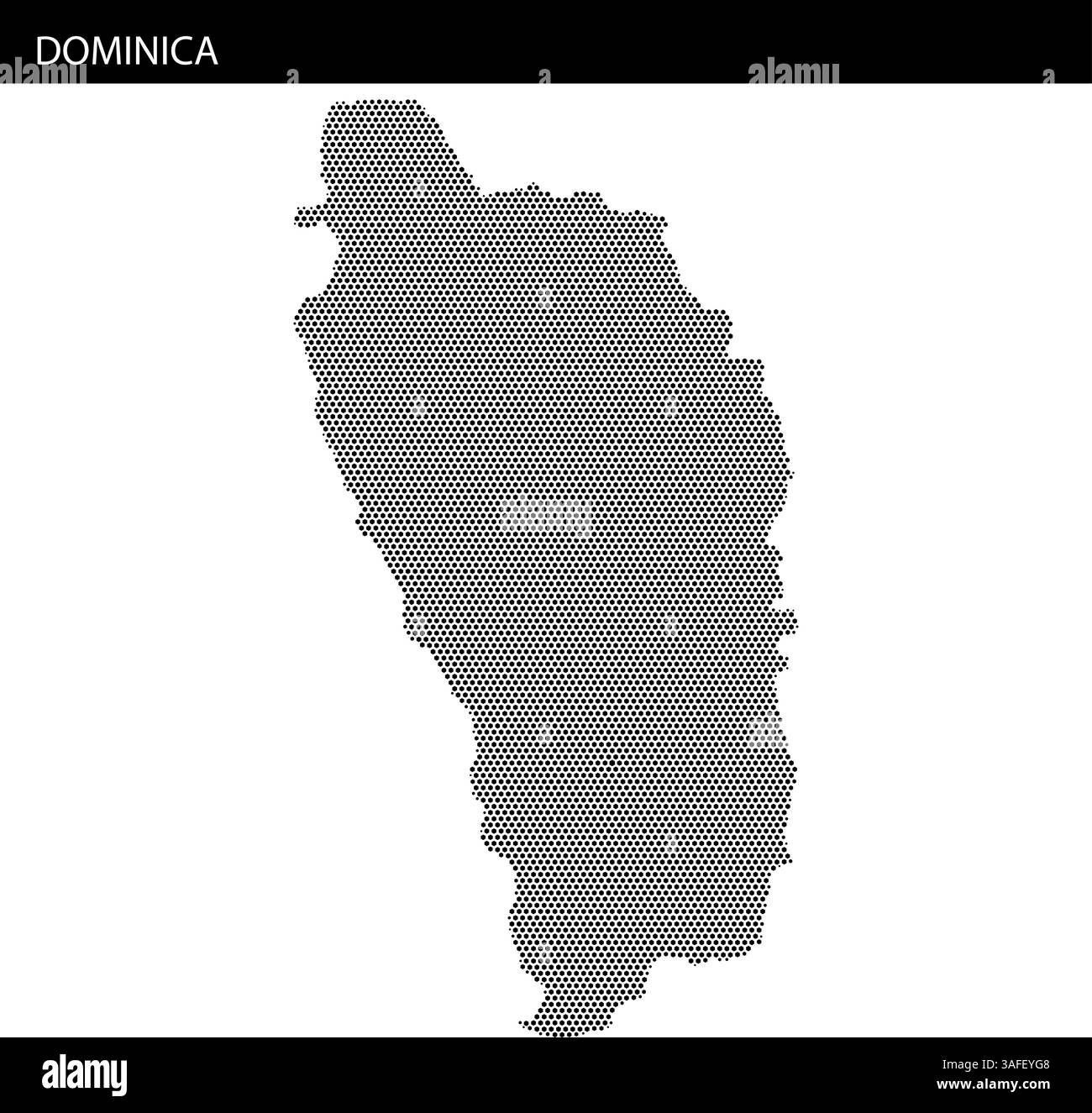 A detailed representation of Dominica's outline is formed using small ...