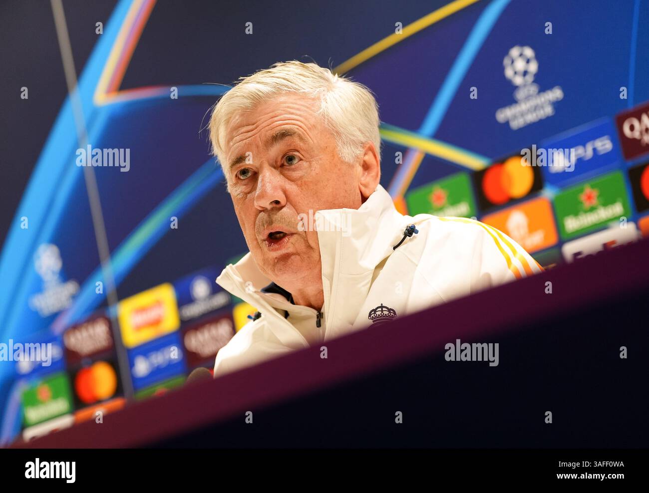 Real Madrid manager Carlo Ancelotti during a press conference at the ...