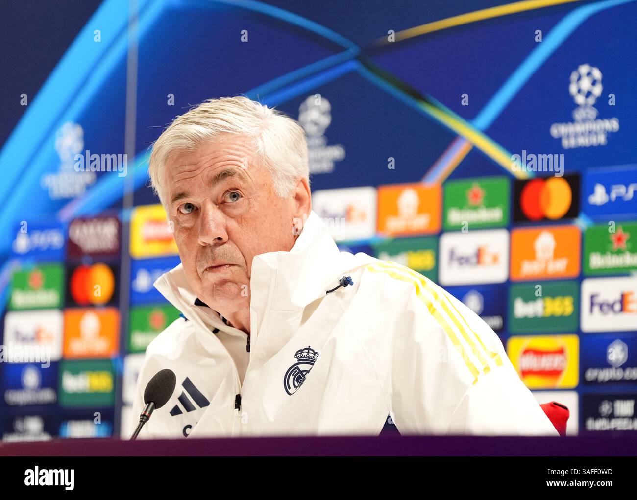 Real Madrid manager Carlo Ancelotti during a press conference at the ...