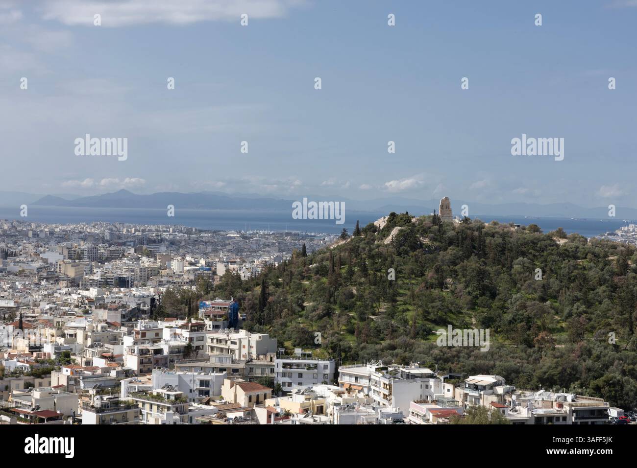 View across Athens, Greece, from the Acropolis to Filopappols hill with ...