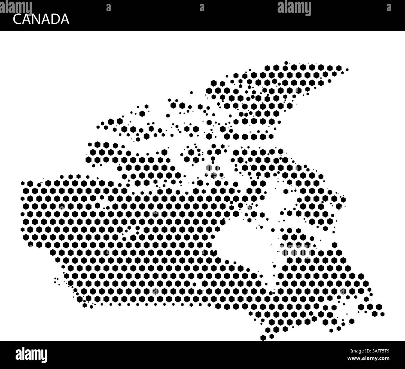 A dotted representation of Canada highlights its geographical features ...