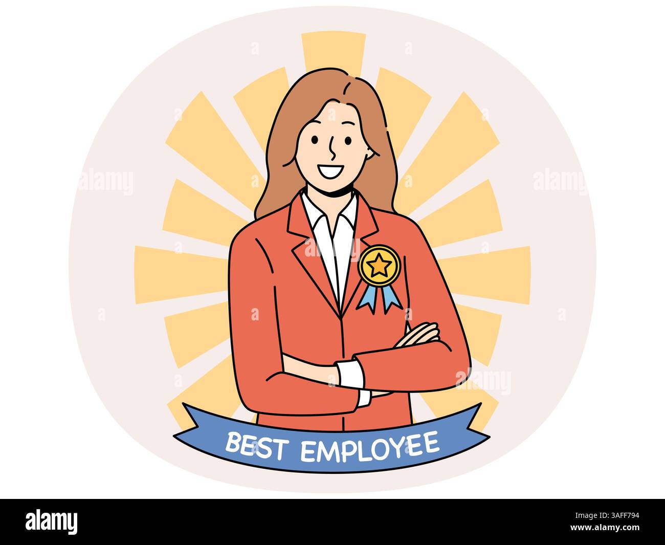 Best employee woman stands with arms crossed in front of chest with ...