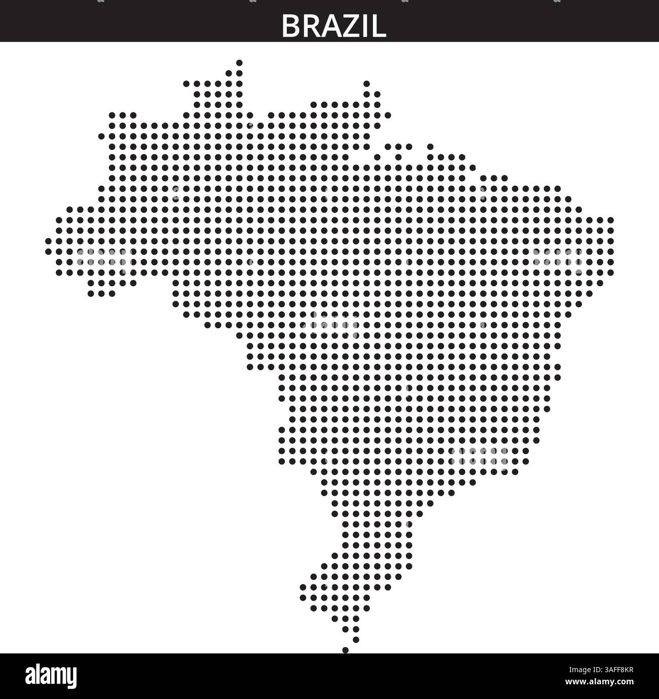 A dotted representation displays the outline of Brazil, highlighting its distinct geographical ...