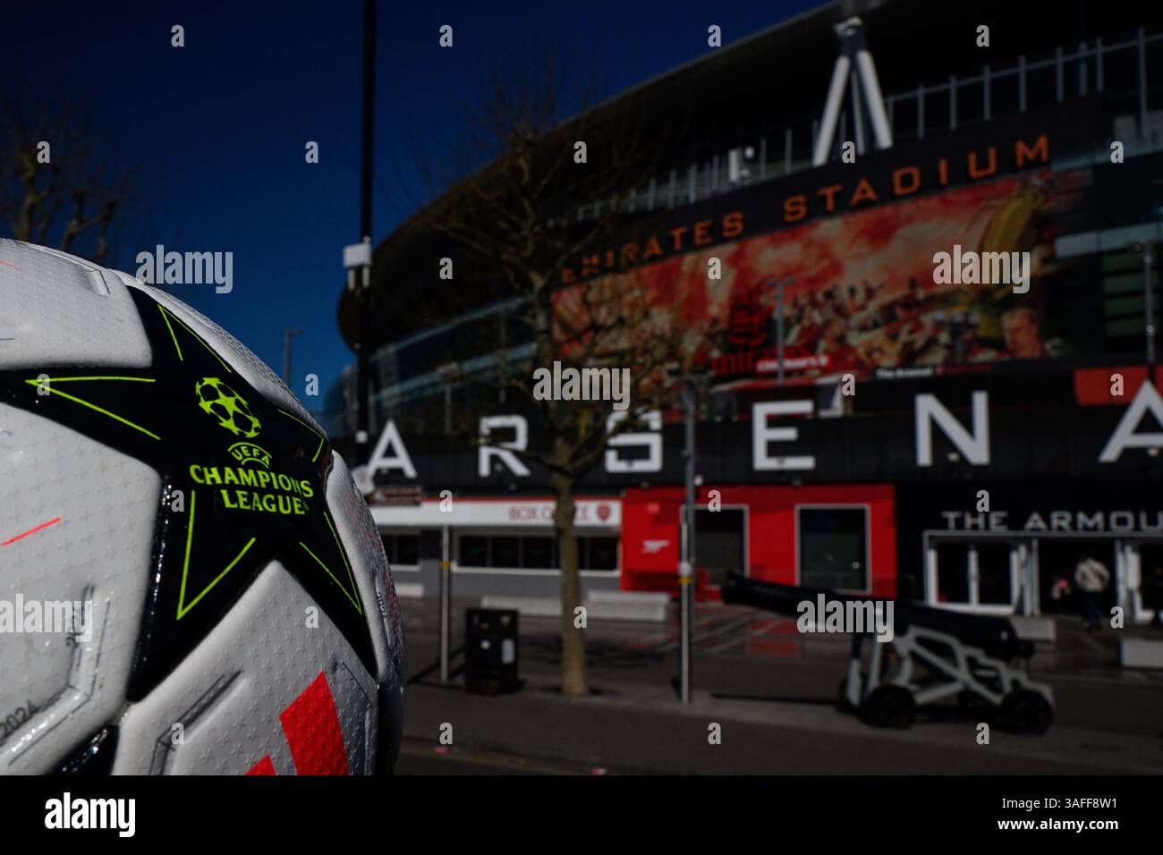 London, UK. 7th Apr, 2025. A general view of the outside of Emirates ...