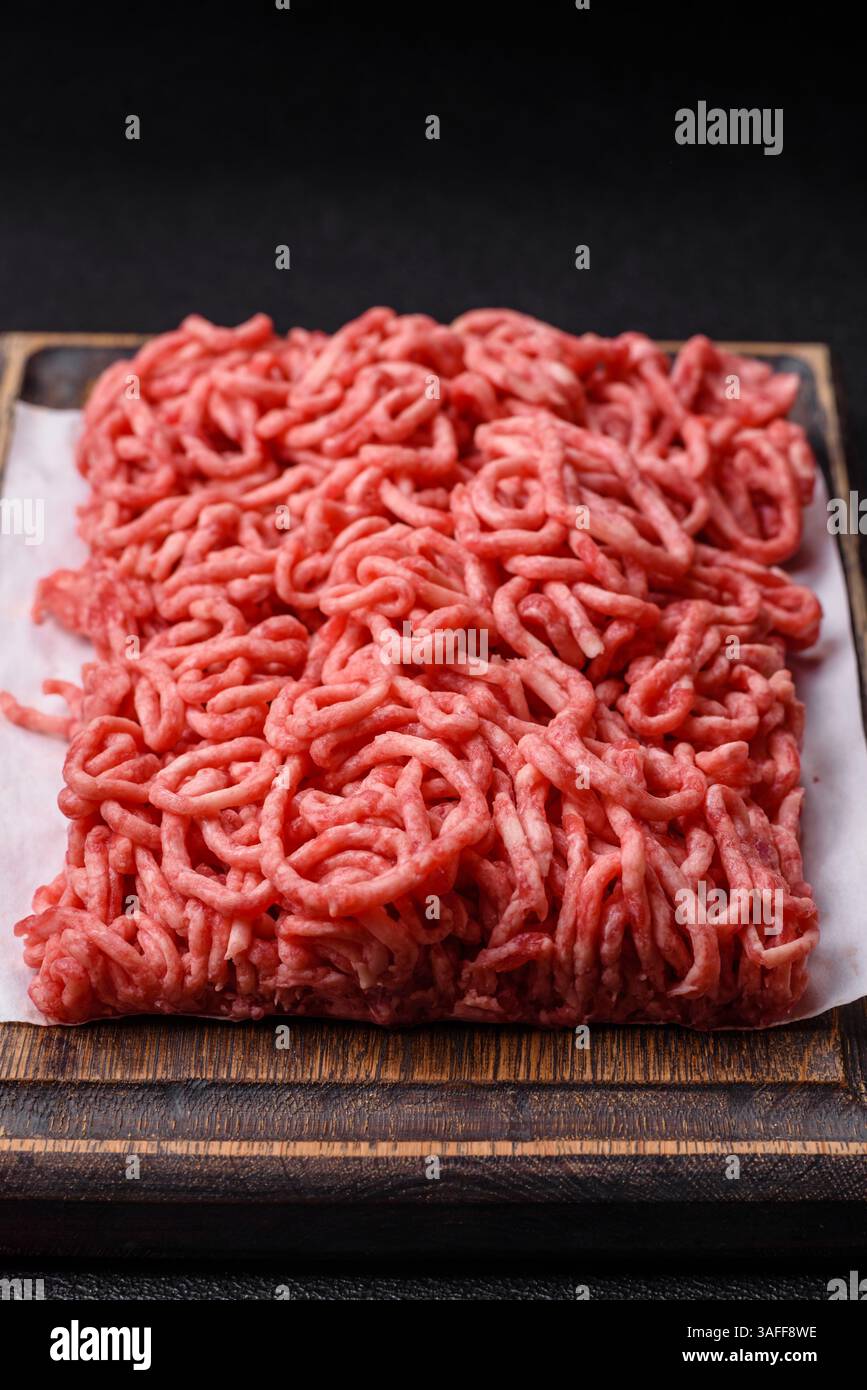 Ground beef mince fresh raw with salt and spices. Ground beef is an ...