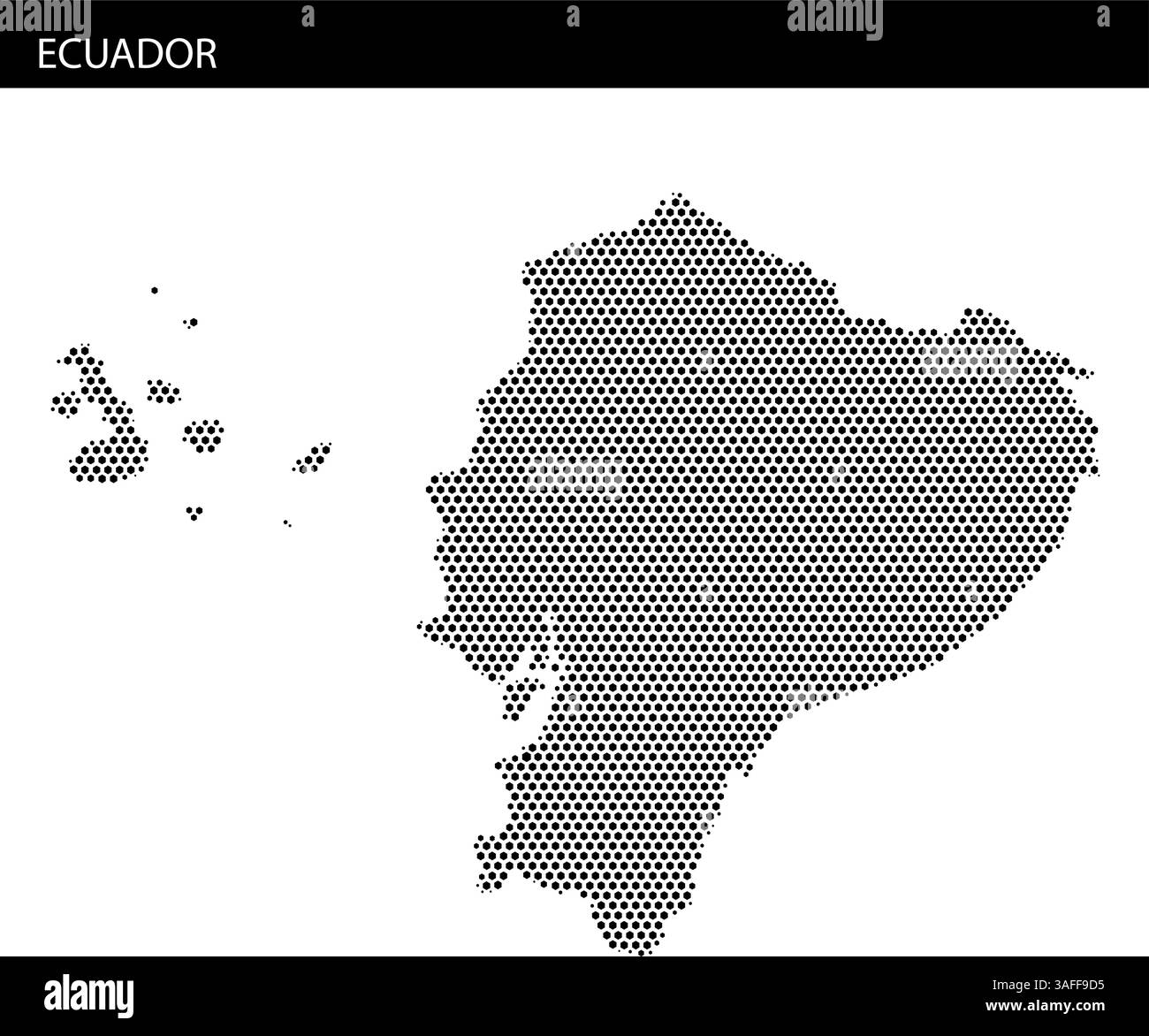 The artwork showcases a detailed map of Ecuador with a unique dot ...