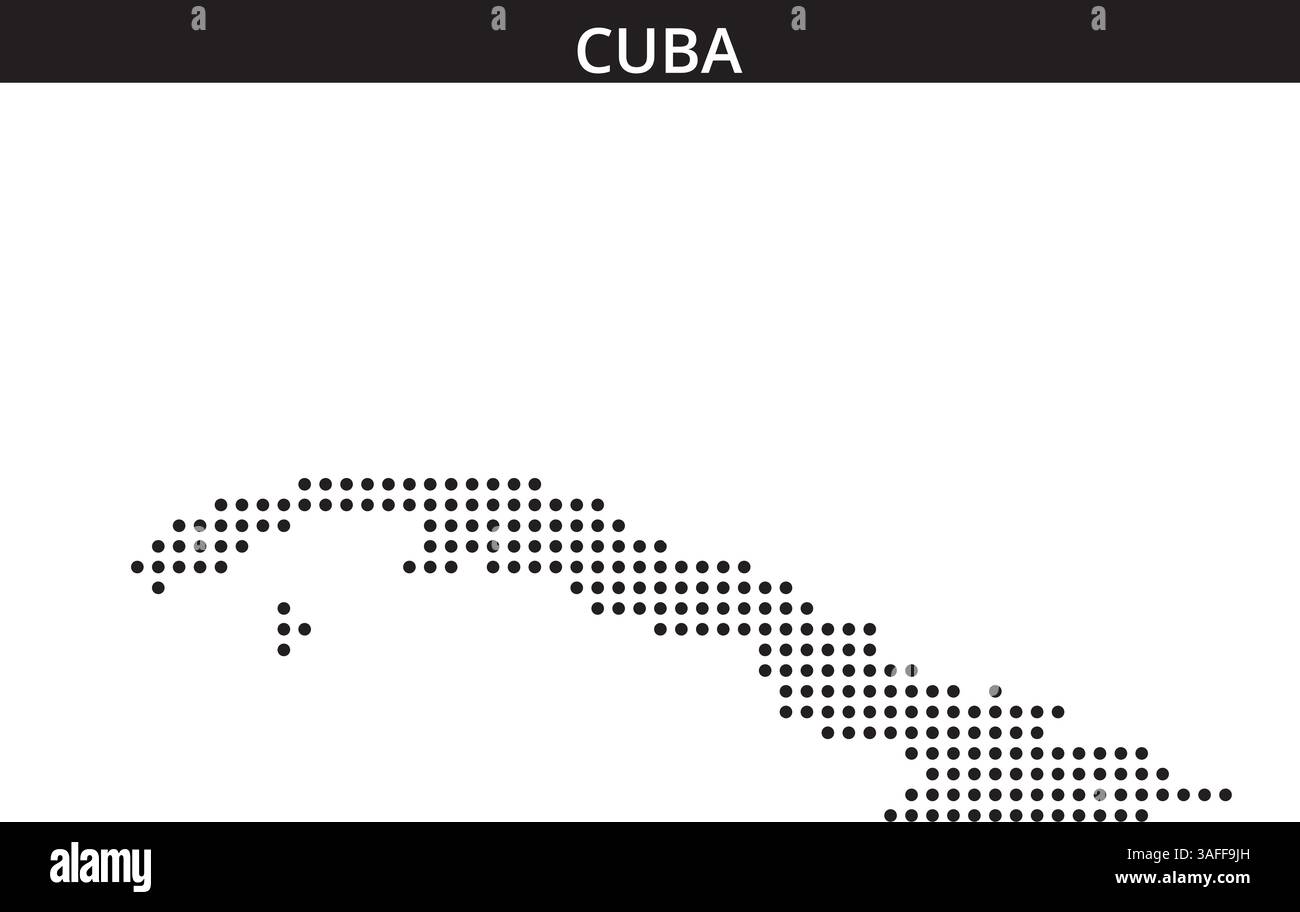 The silhouette of Cuba is highlighted in dots against a textured ...