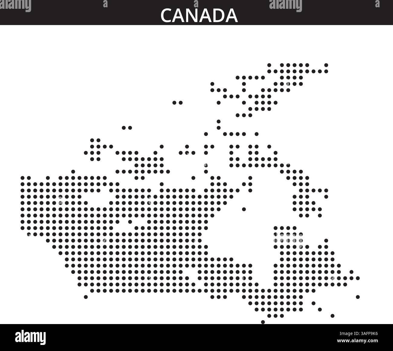 A dotted representation of Canada highlights its geographical features ...