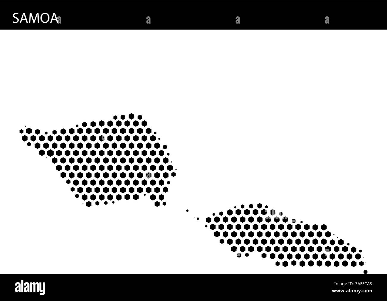 This visual displays a dotted map of Samoa, emphasizing its key islands ...