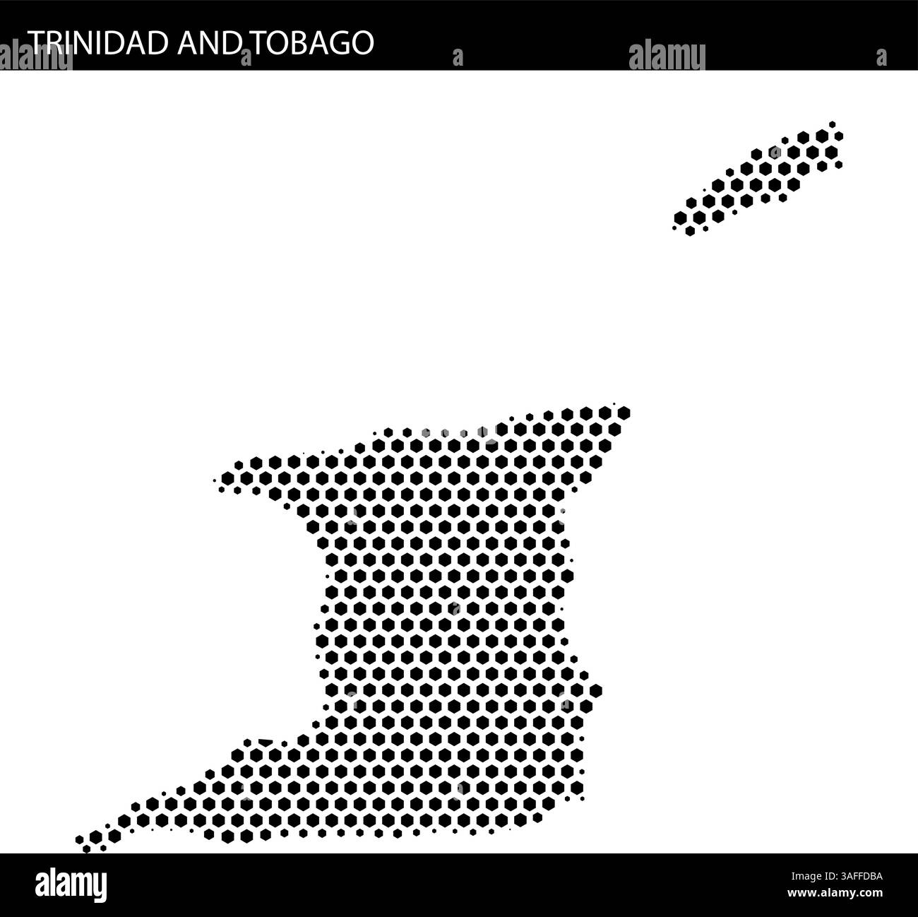 This map outline of Trinidad and Tobago displays a dotted pattern ...
