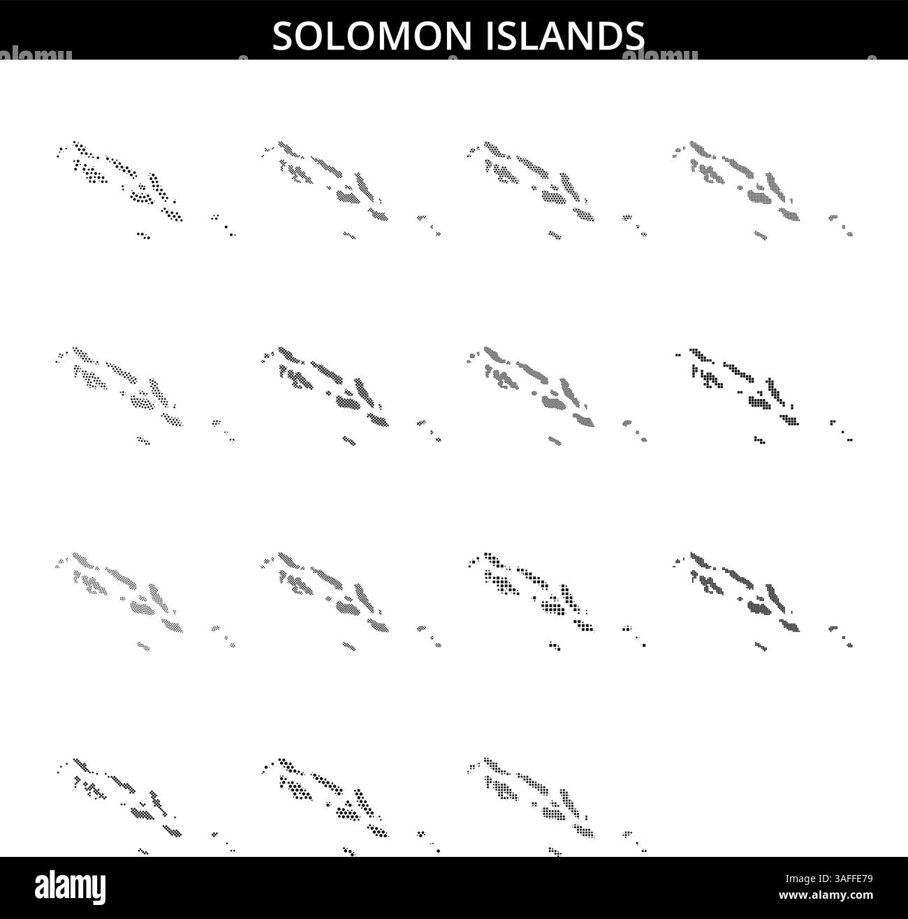 Detailed outline of the Solomon Islands showcasing its geographical features and locations ...