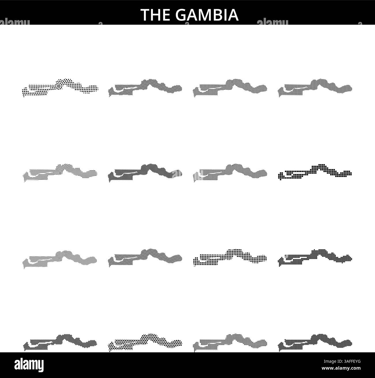 The outline of The Gambia is depicted, highlighting its distinctive ...