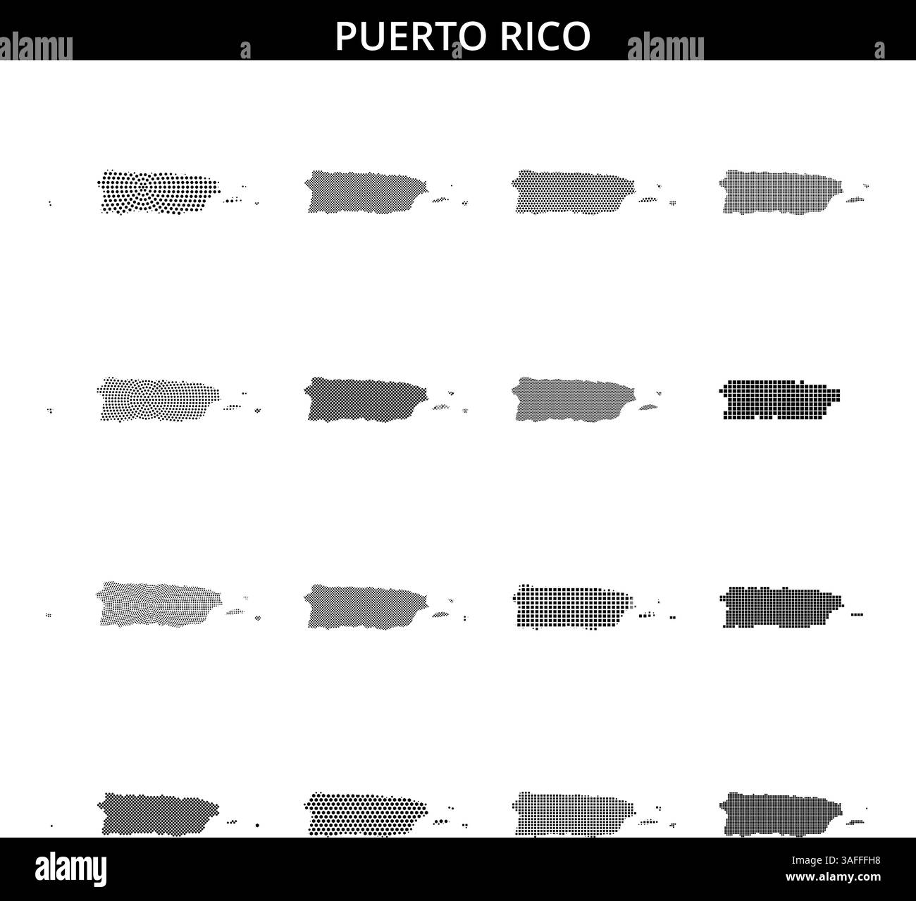 A creative map of Puerto Rico showcased with a dotted pattern and wavy ...