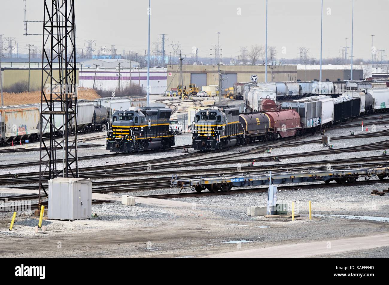Bedford Park, Illinois, USA. Belt Railway of Chicago locomotives in the ...