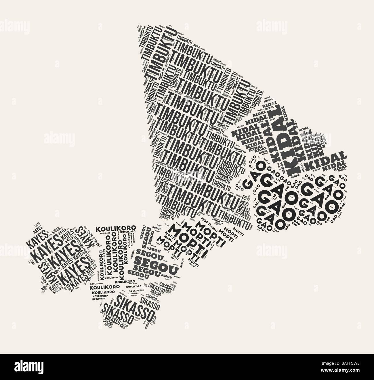 Mali Word Cloud. Country with regions division. Mali typographic text ...