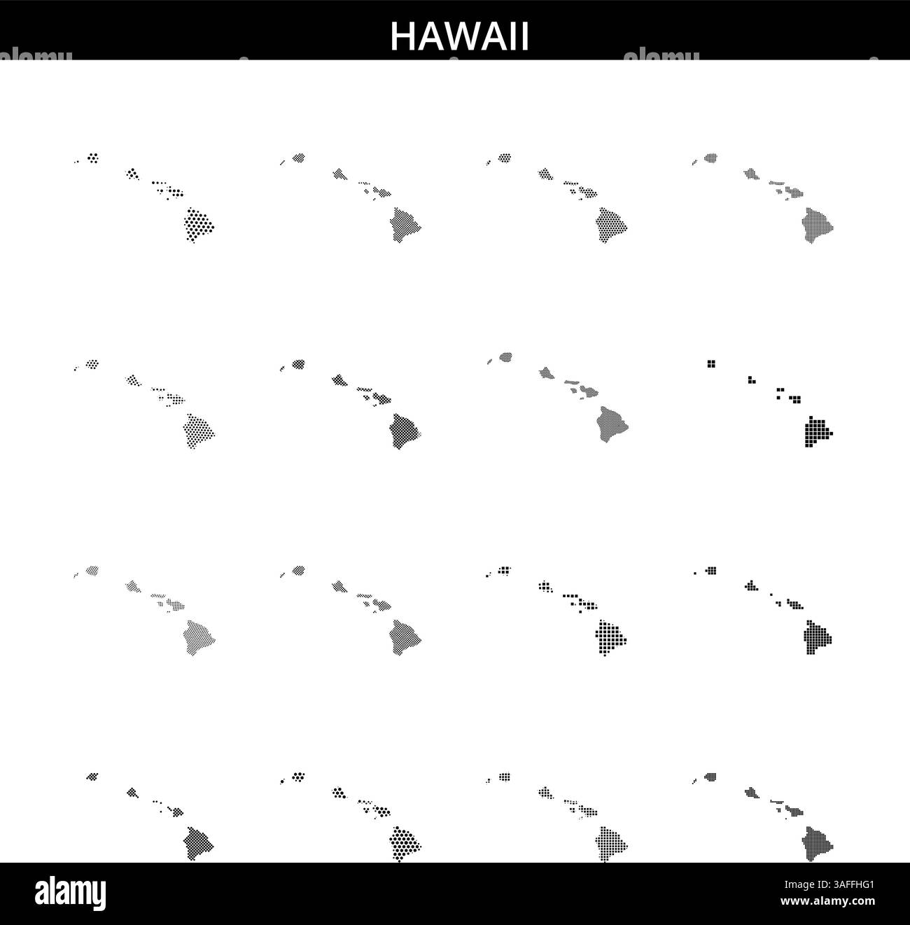 This visual displays an outline map of Hawaii featuring a dotted ...