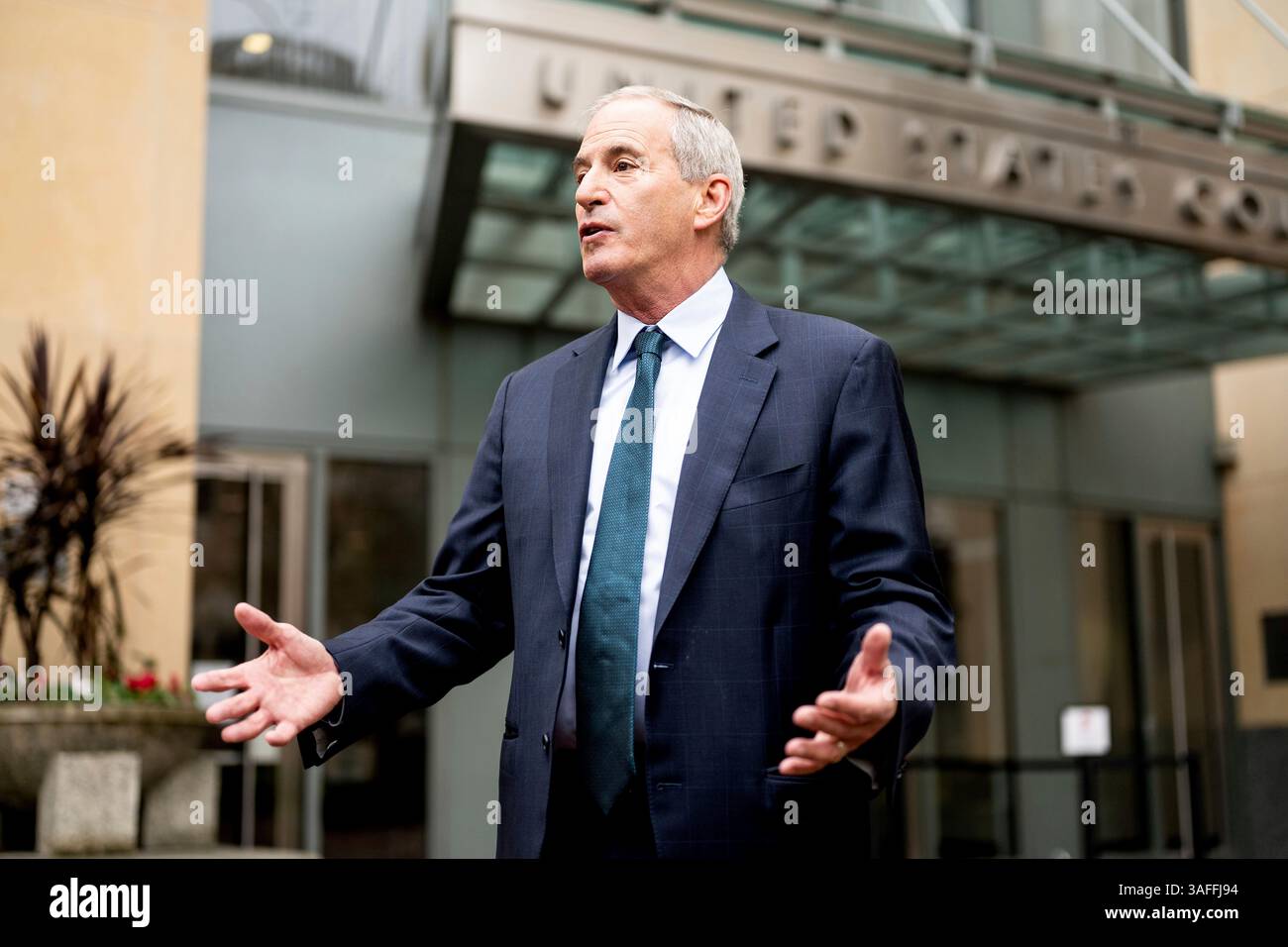 Attorney Steve Berman arrives at federal court on Monday, April 7, 2025 ...