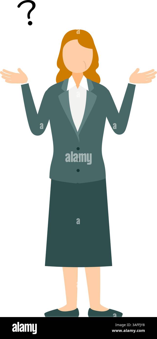 Simple illustration of businesswoman in business suit questioning ...