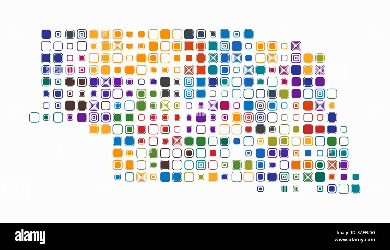 Nebraska, shape of the state built of colored cells. Digital style map ...