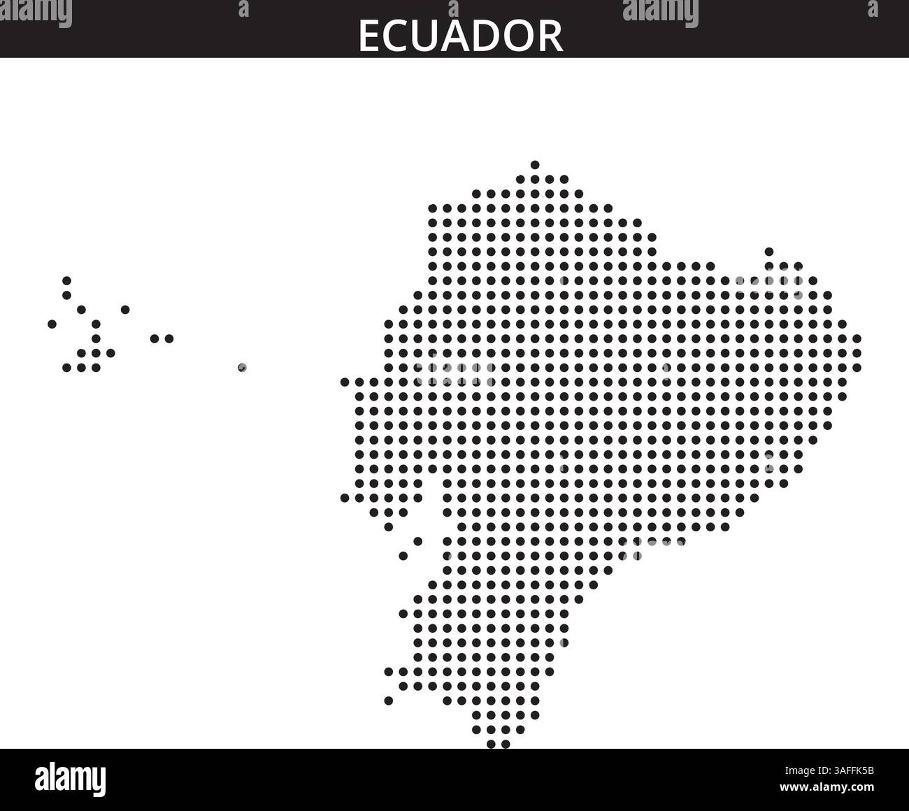 The artwork showcases a detailed map of Ecuador with a unique dot ...