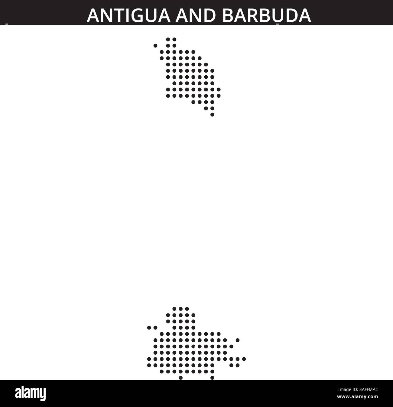 A grid map displaying the outline of Antigua and Barbuda in black dots ...