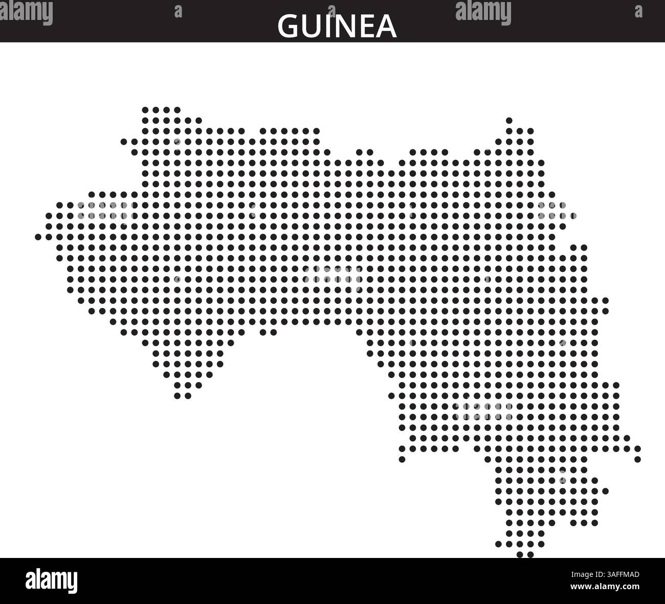 This visual displays a dotted map of Guinea, showcasing its geographic ...