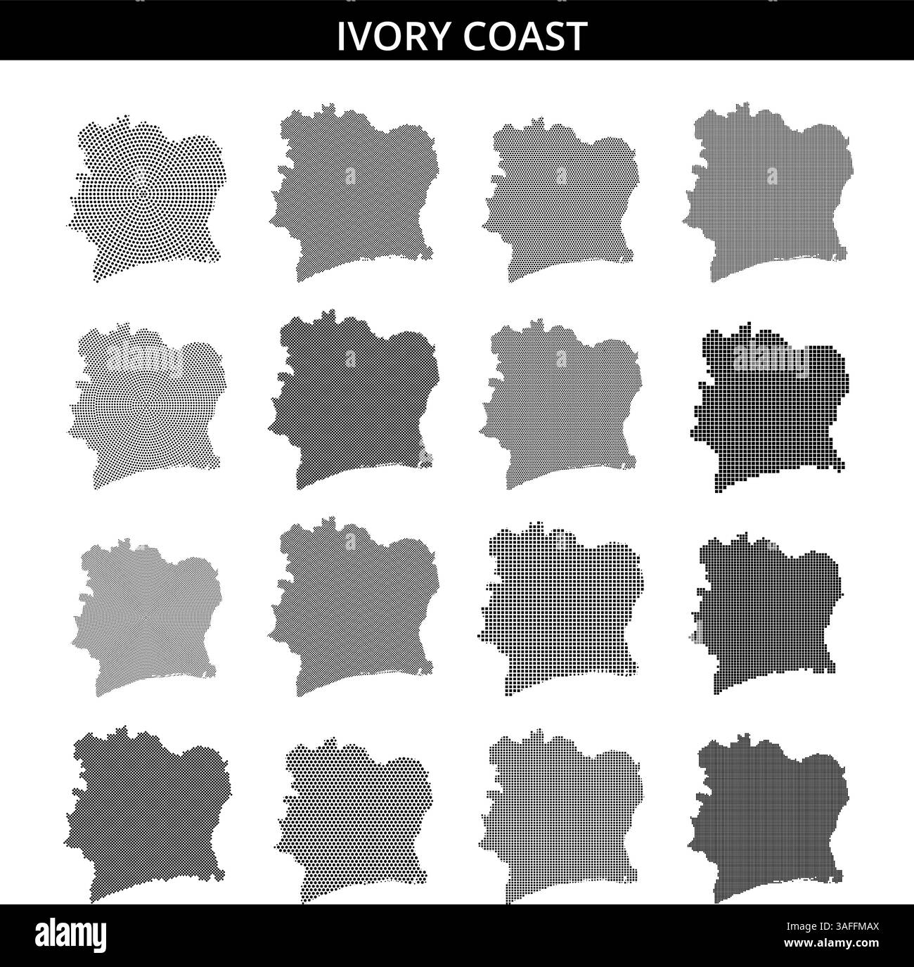 A textured representation of the geographic outline of Ivory Coast ...