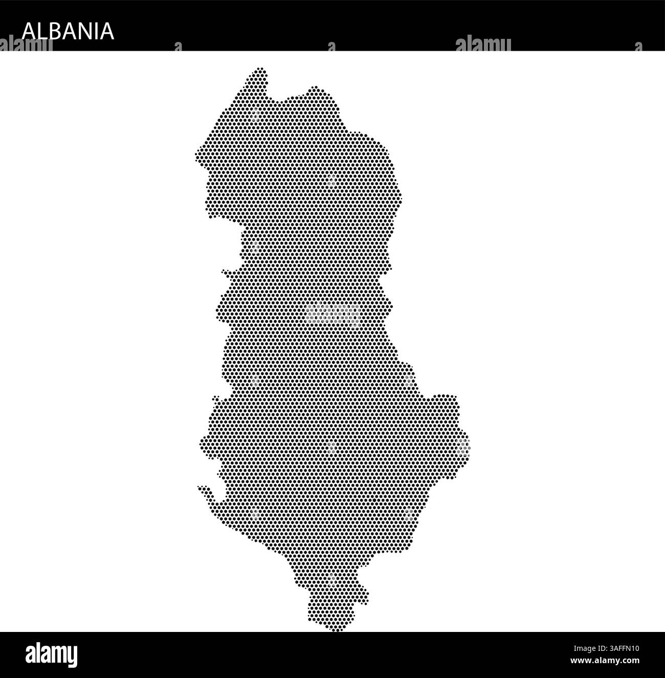 Detailed representation of Albania's geographical layout using a creative dot pattern style ...