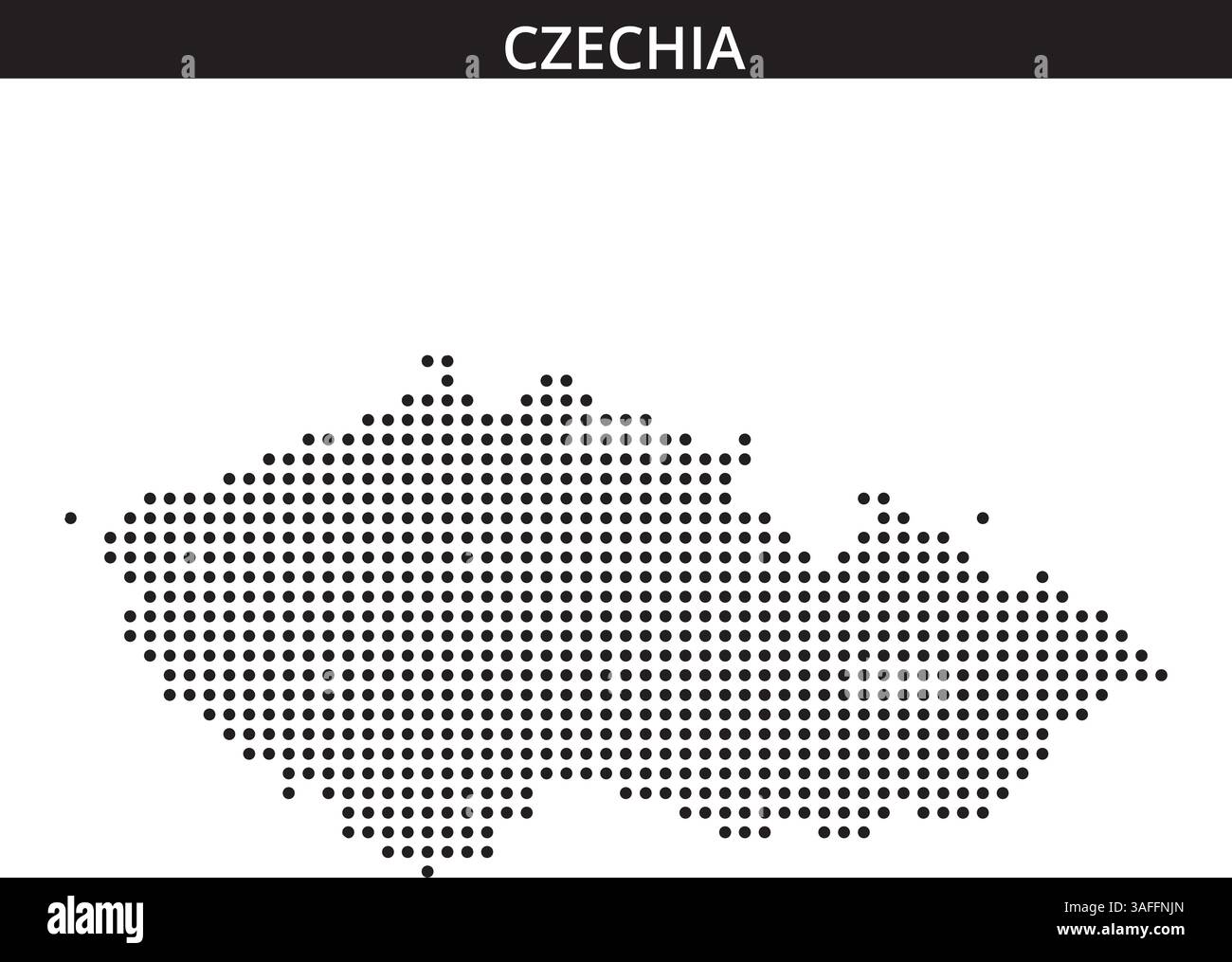 A dotted map of Czechia showcases its borders and geographical features ...