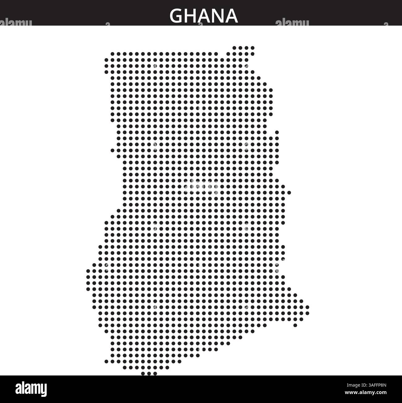 This artwork displays a dotted map of Ghana, emphasizing its unique ...