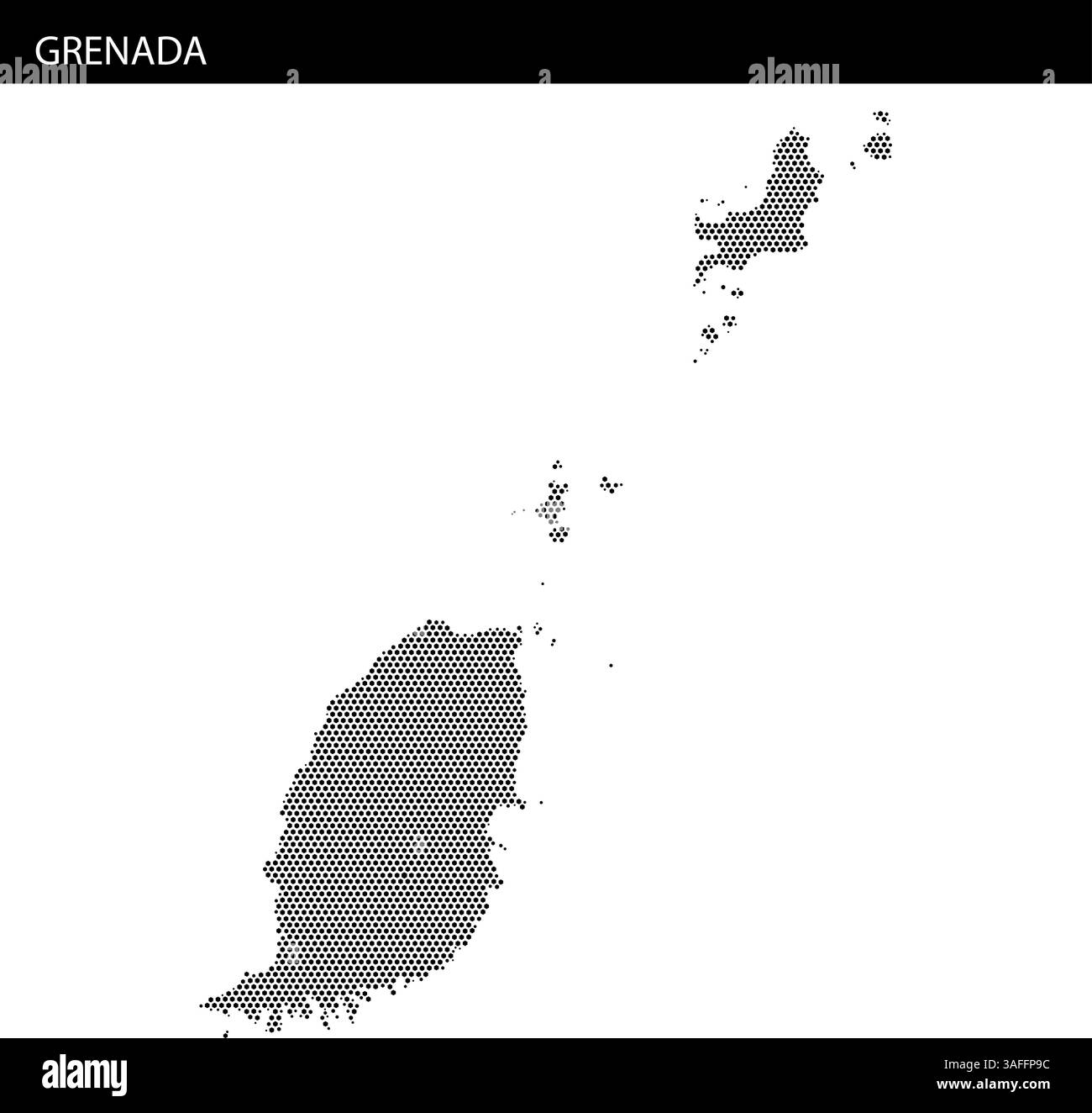 Detailed outline of Grenada highlighting its geography and surrounding islands using a grid ...