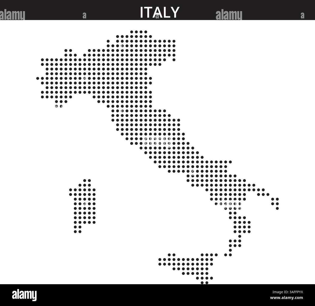 A dotted outline map of Italy highlights its geographical shape. This ...